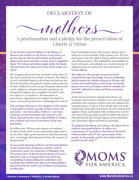 Declaration of Mothers | Moms for America